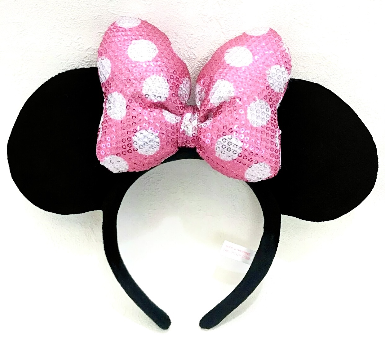 Pink and White Sequin Polka Dot Bow Ears – TDR – Minnie Ear Collectors